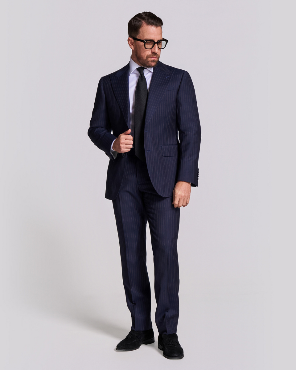 Ink Navy Pinstripe Pure Wool S100s Suit - Tailored Fit – Brent Wilson