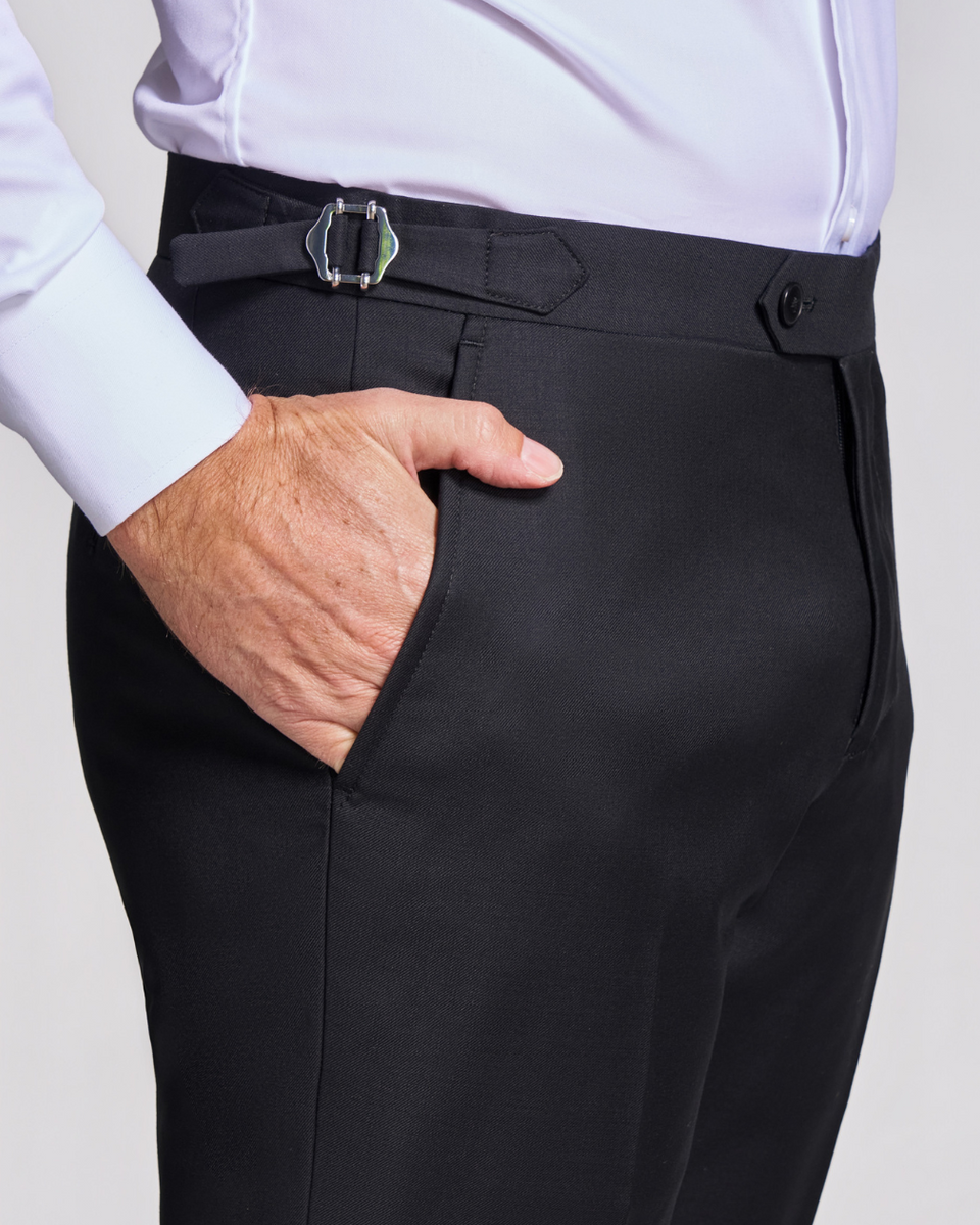 Black Pure Wool S100s Pants - Tailored Fit – Brent Wilson