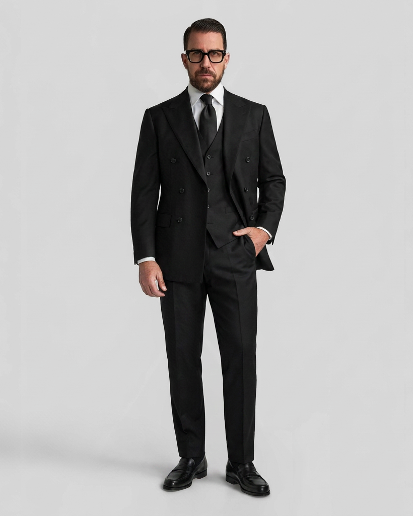 Black Double-Breasted S120s Suit - Tailored Fit – Brent Wilson